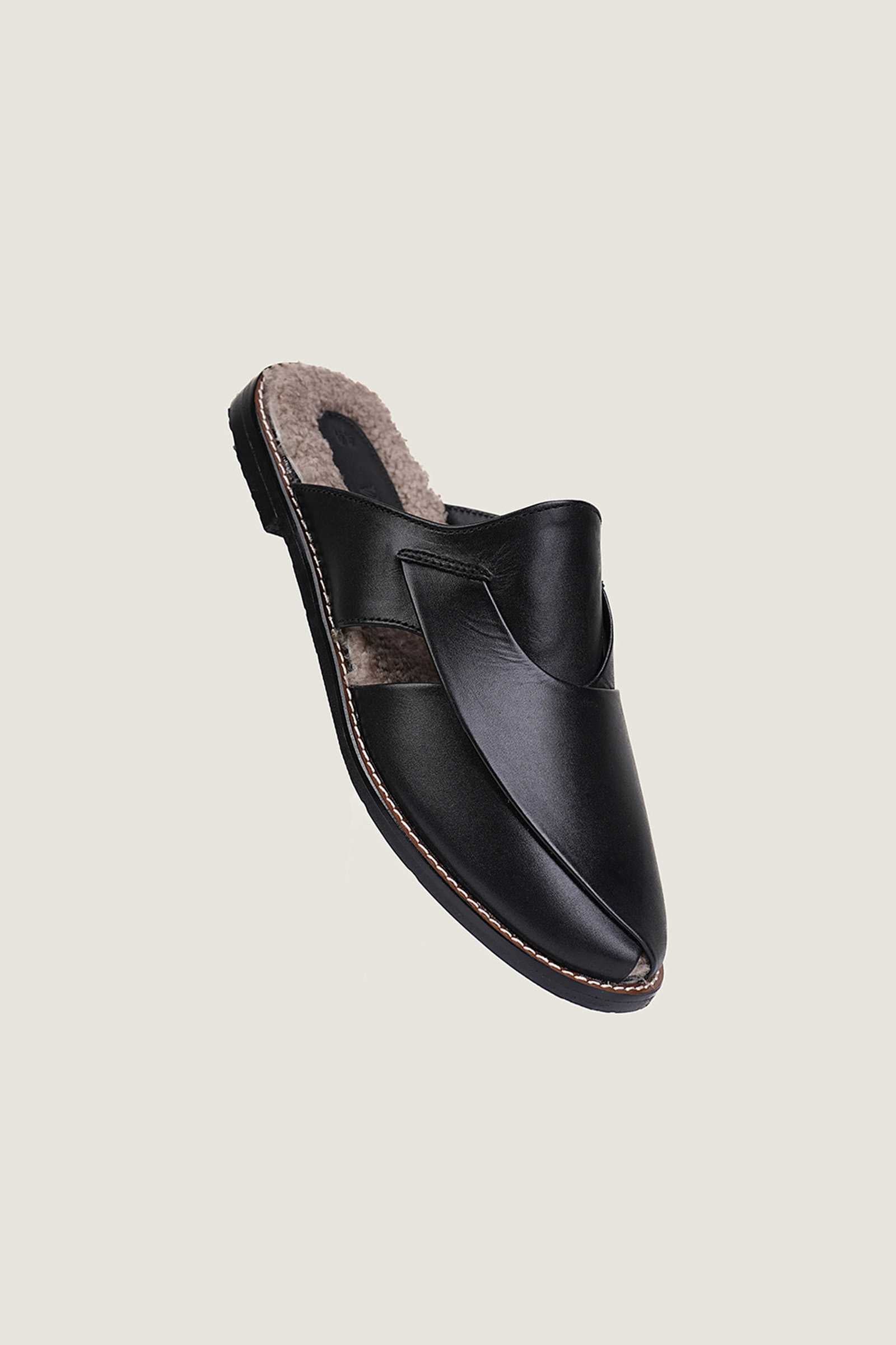 Cozy Black Peshawari Mules with Memory Foam Insole - Handmade in ...